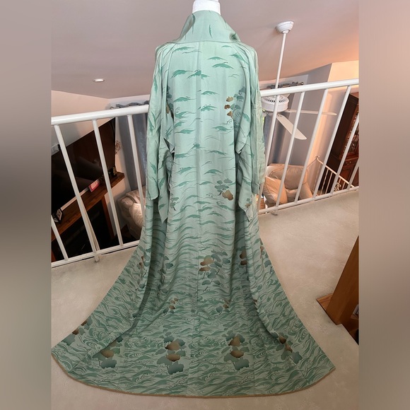 Kimonos & Yukatas | Vintage Japanese Kimono Robe Sea Green Blue Japan ...